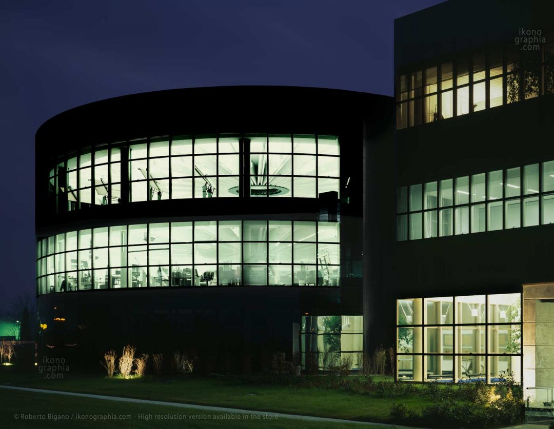 A night view of the Bugatti building housing the designer’s hall and ...